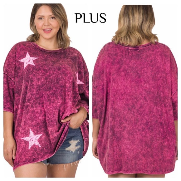 A Girl Thing | Tops | 7 2 Start Plus Mineral Washed Oversized Star ...